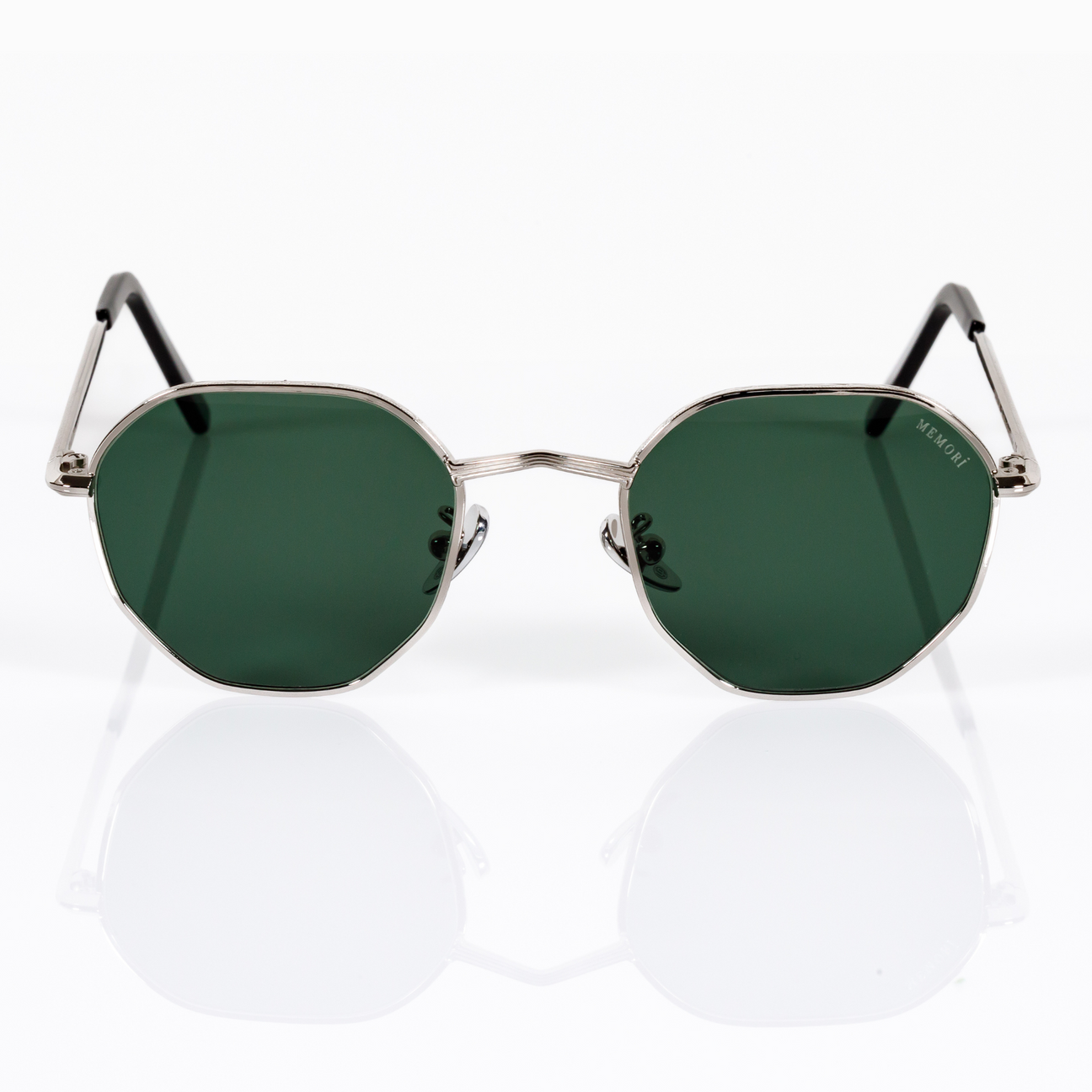 Hexagon Sunglasses in Silver - Green Lenses – MEMORÍ EYEWEAR
